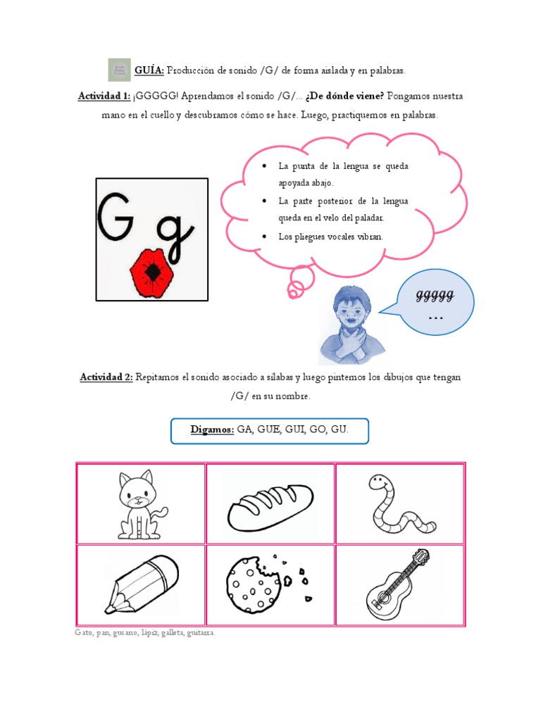 Producción de Fonema G de Forma Aislada y en Palabras Simples | PDF