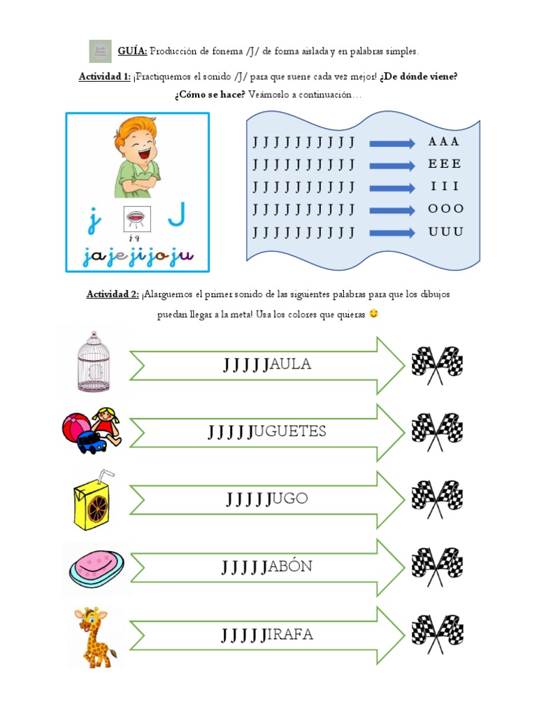 Producción de Fonema J de Forma Aislada, Asociado A Vocales y en ...