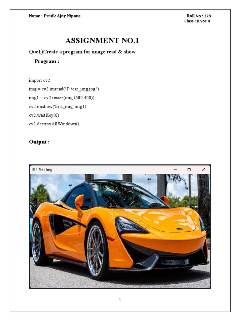 Assignment No.1: Que1) Create A Program For Image Read & Show | Download Free PDF | Vision ...