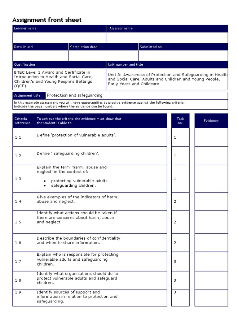 Assignment Brief Unit 3 Protection and Safeguarding | PDF | Child Care ...
