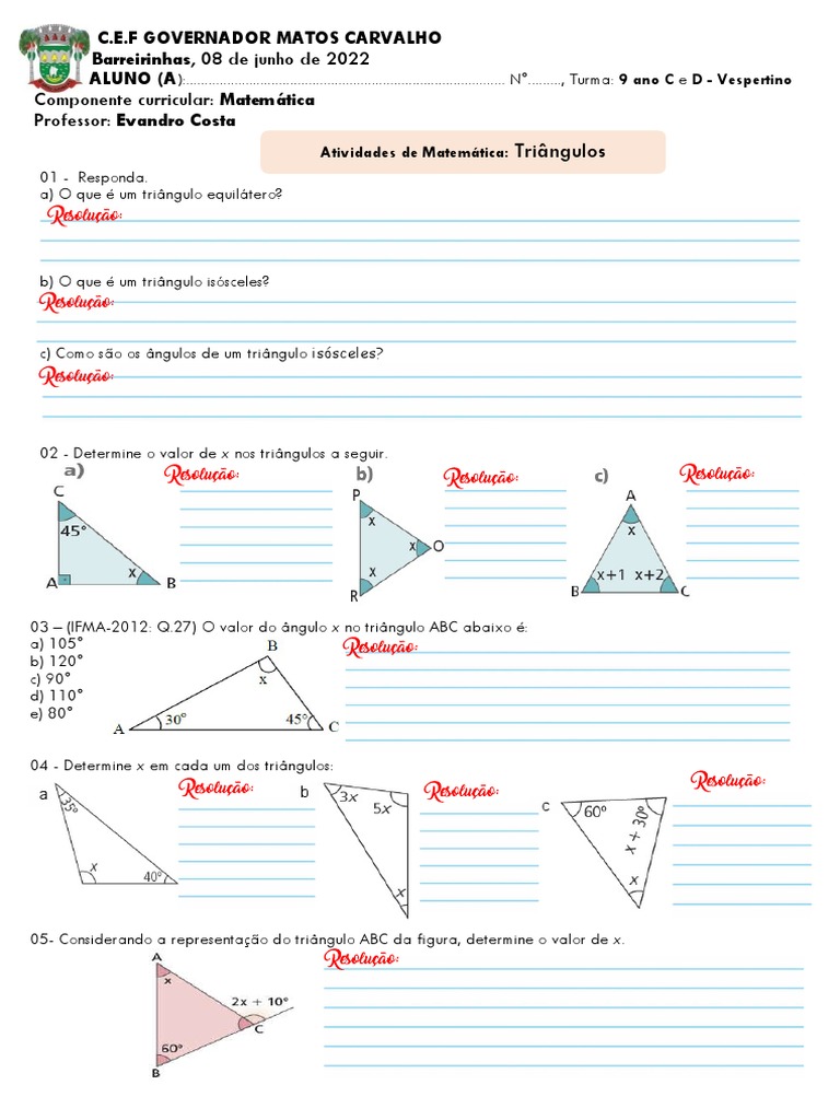 Atividade de Triângulos | PDF