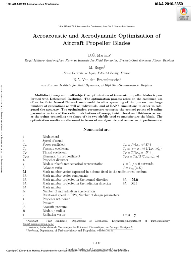 Aeroacoustic and Aerodynamic Optimization of Aircraft Propeller Blades - Marinus Et Al 2010 ...
