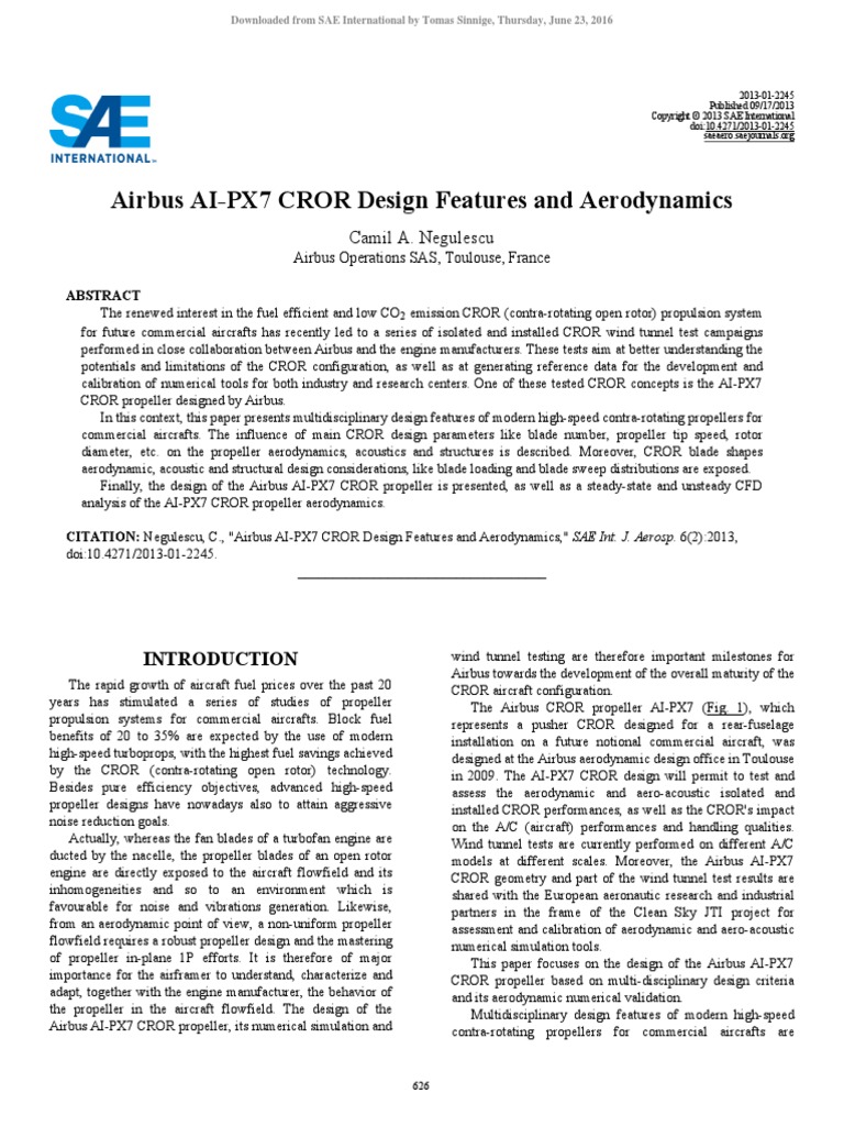 Airbus AIPX7 CROR Design Features and Aerodynamics - Negulescu 2013 ...