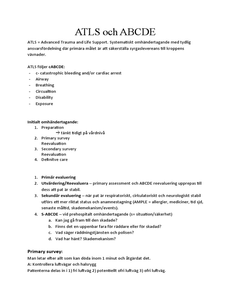 ATLS Och ABCDE | PDF