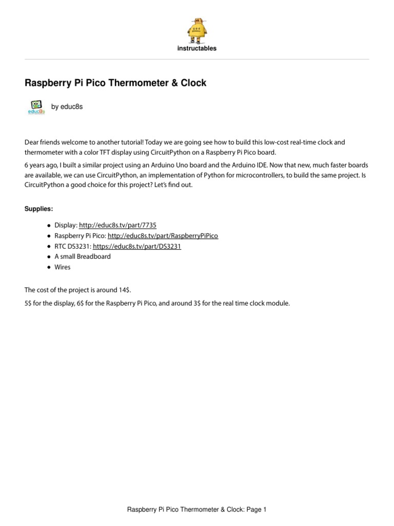 Raspberry Pi Pico Thermometer Clock | Download Free PDF | Raspberry Pi ...