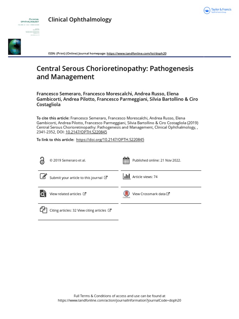 Central Serous Chorioretinopathy Pathogenesis and Management | PDF