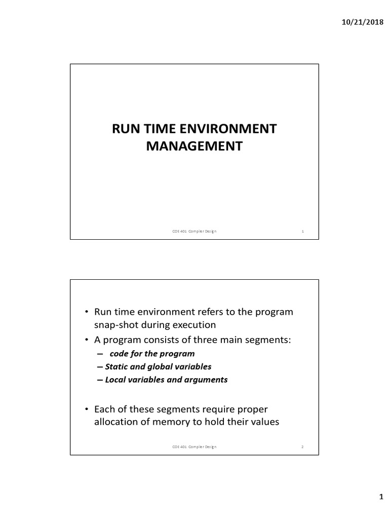 Run-Time Memory Management and Procedure Activations | PDF | Scope (Computer Science) | Variable ...