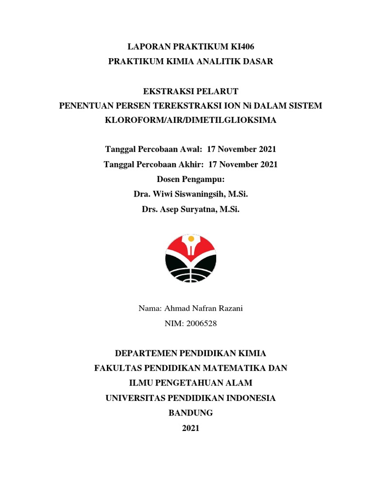 Laporan Praktikum 9 (Ekstraksi Pelarut) - Ahmad Nafran Razani | PDF