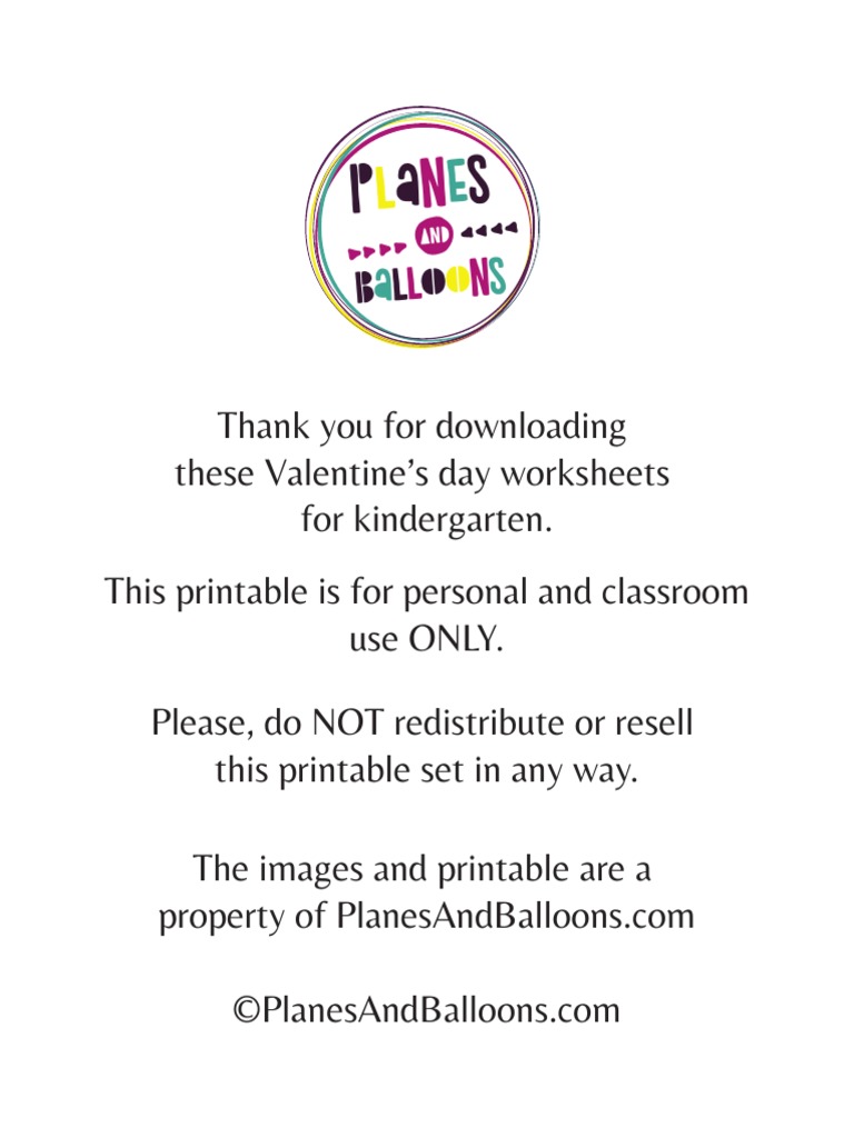 Valentines Day Kindergarten Worksheets | PDF
