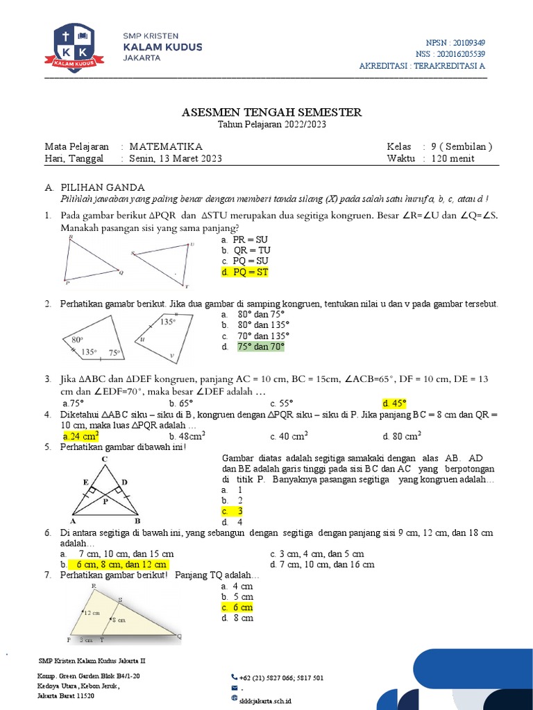 Lat Soal Kesebangunan Dan Kongruensi | PDF