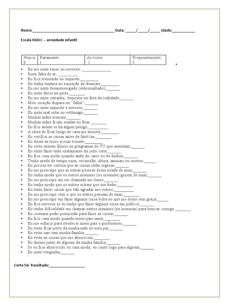 Escala MASC - Ansiedade Infantil Com Corte | PDF
