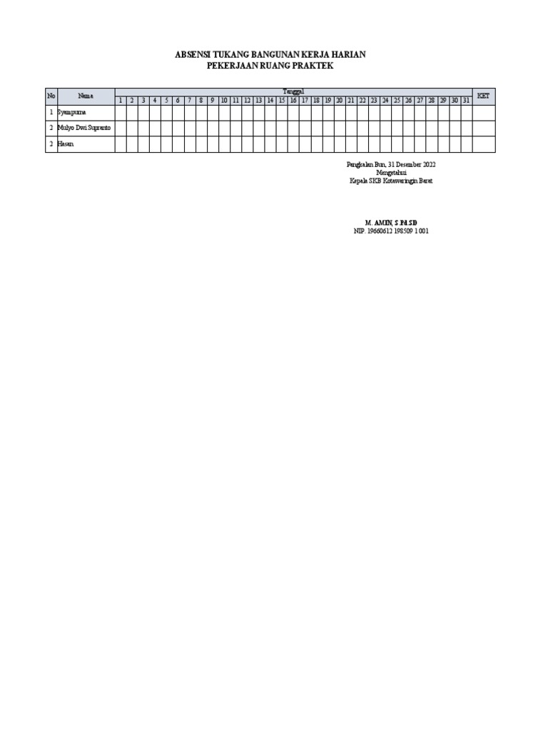 Format Absensi Tukang Harian | PDF