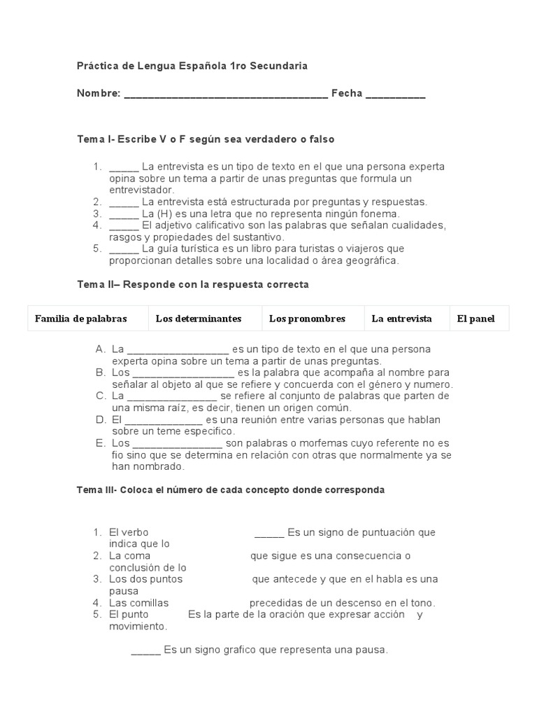 Practica de Lengua Española | PDF | Palabra | Numero Gramatical