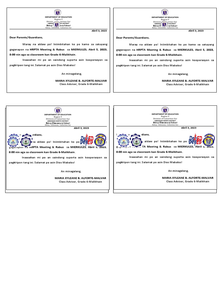 LETTER For HRPTA Meeting | PDF