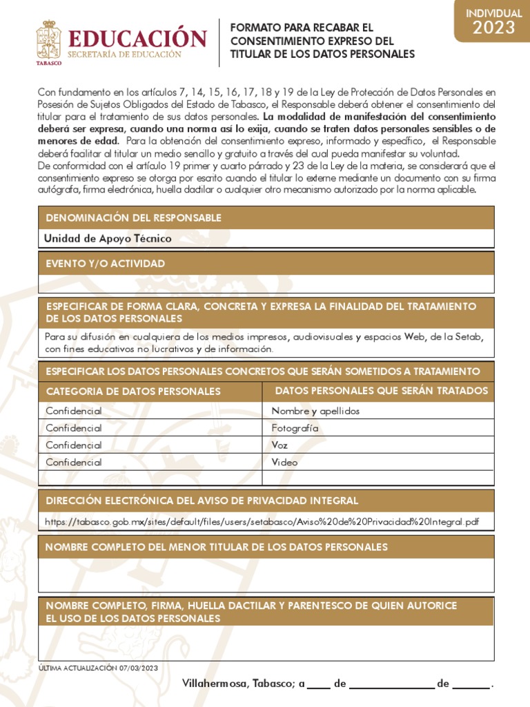 (Individual 070323) Formato Consentimiento Uso de Datos Personales ...