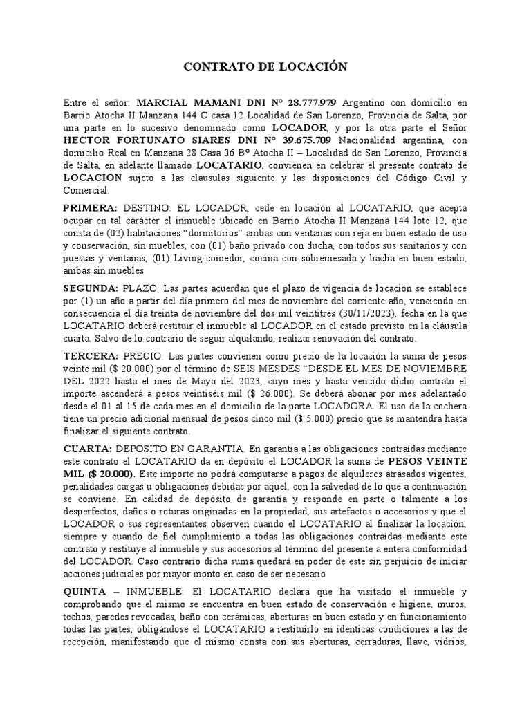 Contrato de Locación | PDF | Daños y perjuicios | Justicia