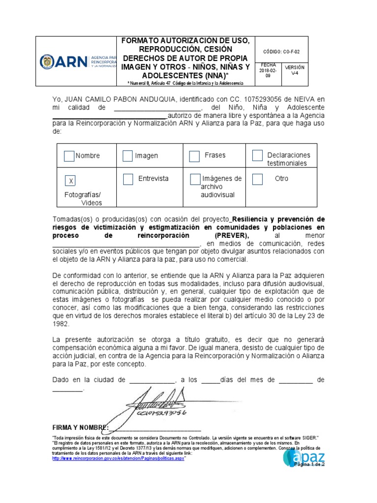 Autorización Imagen PREVER APAZ ARN | PDF | Justicia | Crimen y violencia