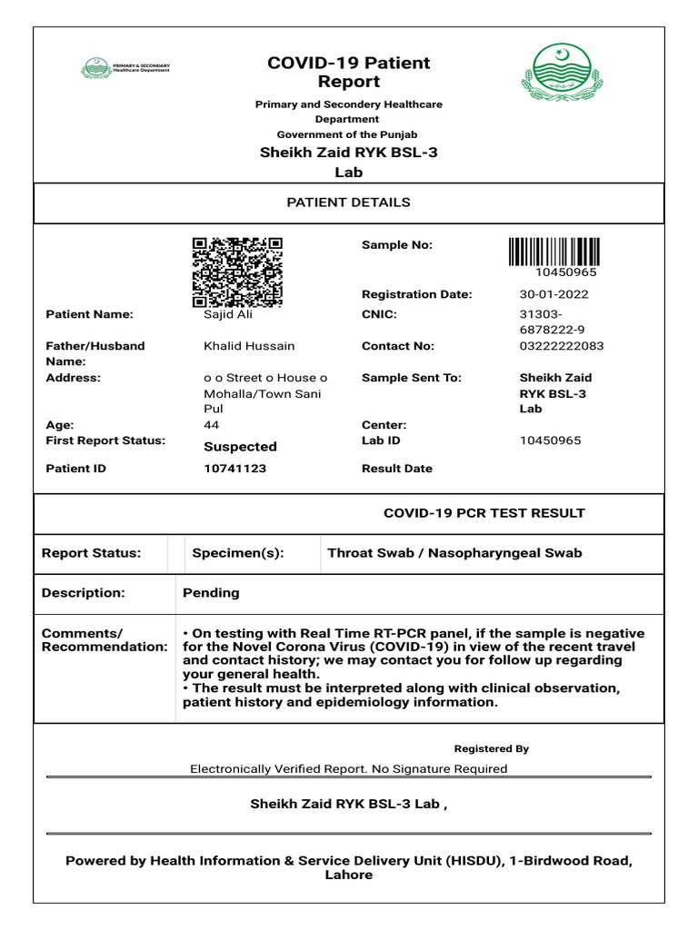 COVID-19 PCR Test Report Details | PDF | Diseases And Disorders | Medicine