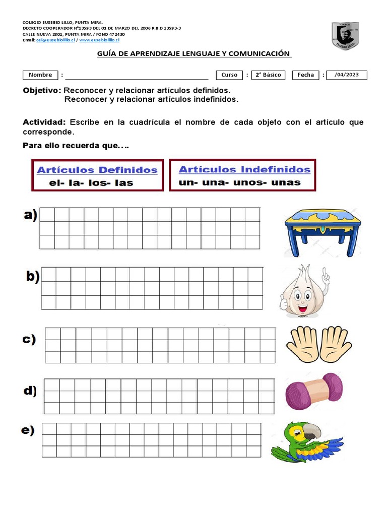 Guia de Artículos Definidos e Indefinidos | PDF | Historia