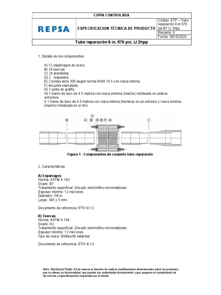 Tubo Reparación 8 In. 570 Psi. IJ 2hpp: Especificacion Técnica de ...