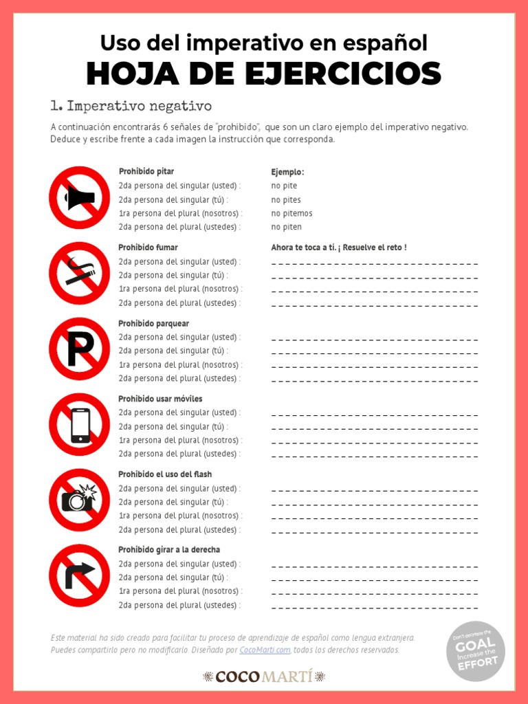 Ejercicios de imperativo español | PDF