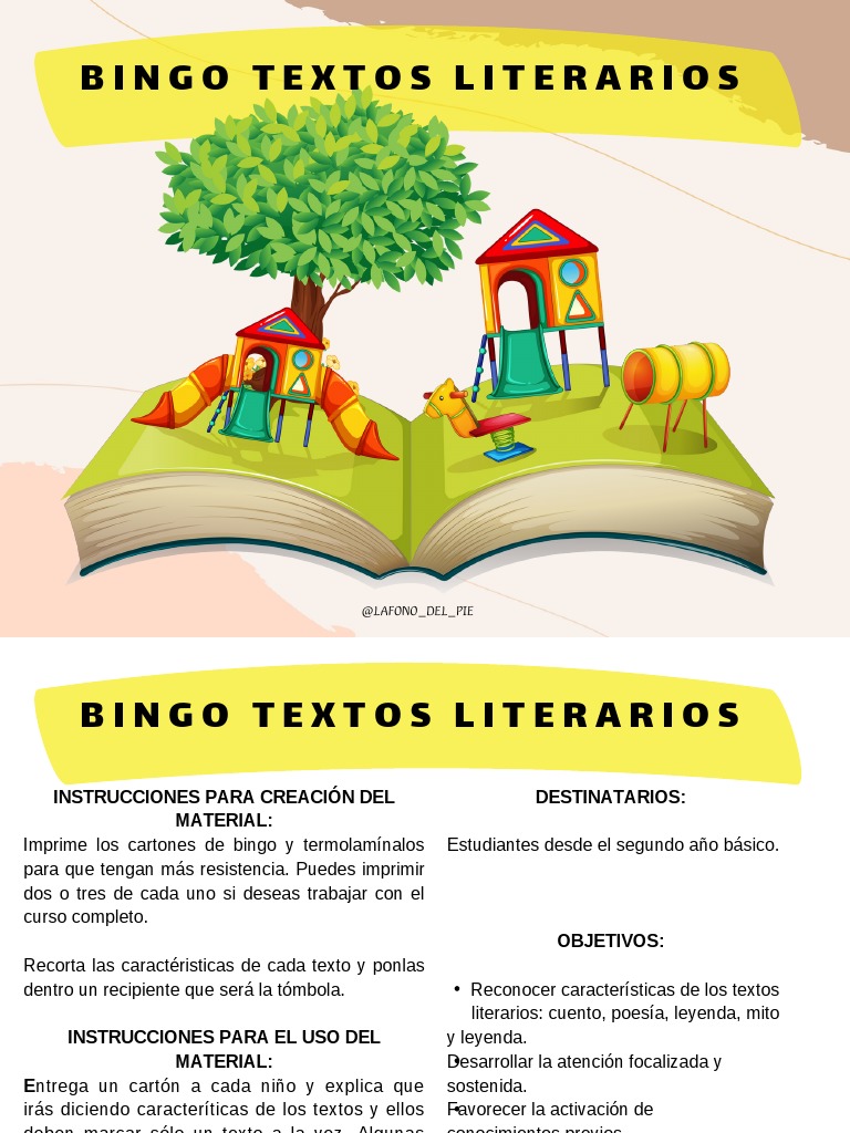 Bingo Textos Literarios: @lafono - Del - Pie | PDF | Fábula | Cuentos