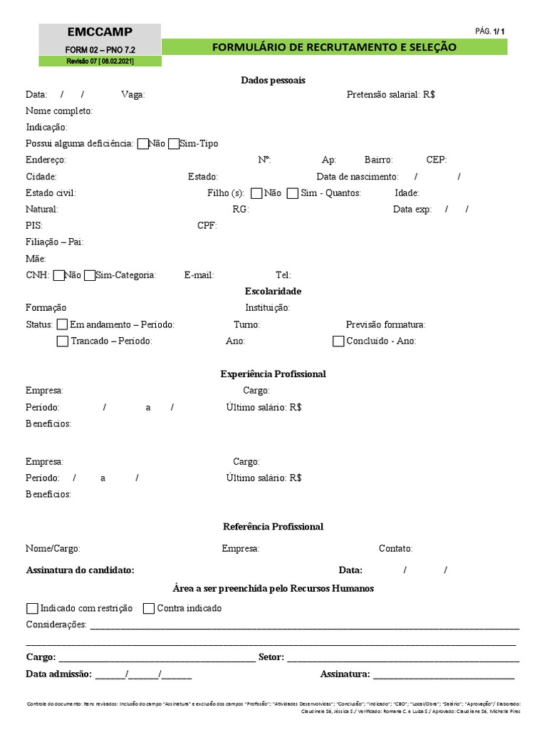 Formulario de Recrutamento e selecao-EMCCAMP-1 | PDF | Business