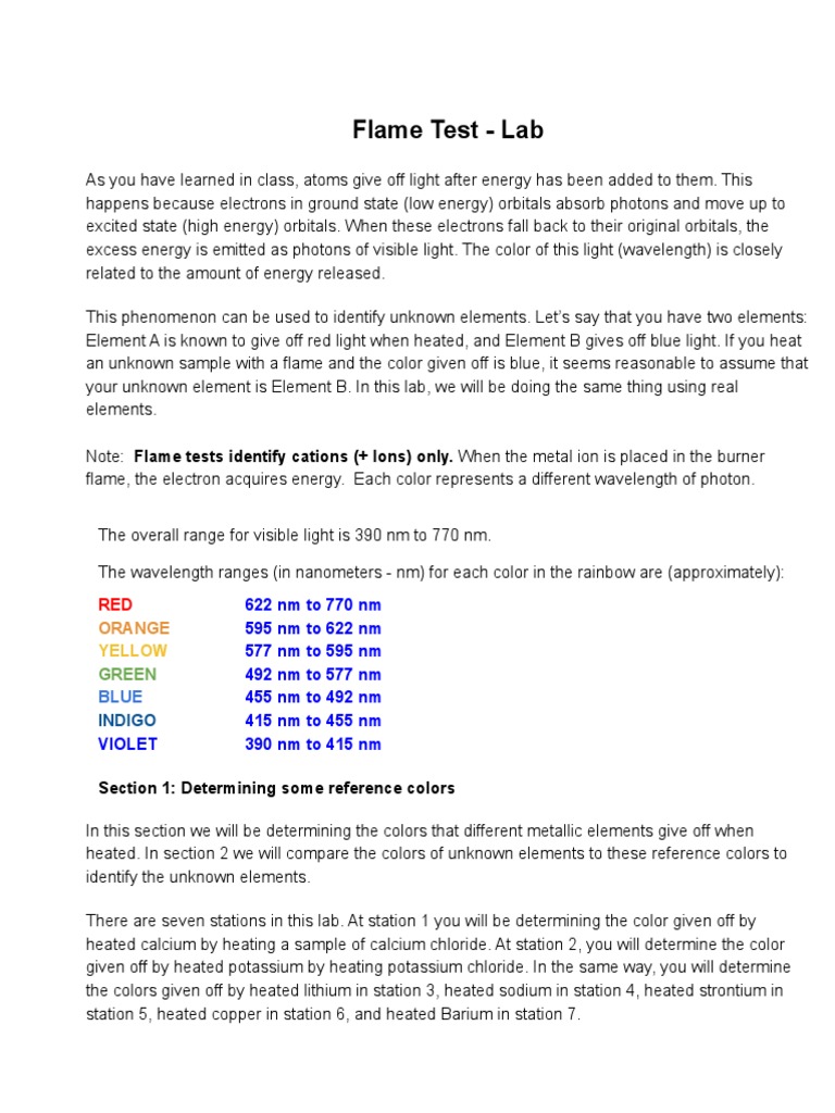 CP Flame Test Lab - MR Owen | PDF | Light | Color