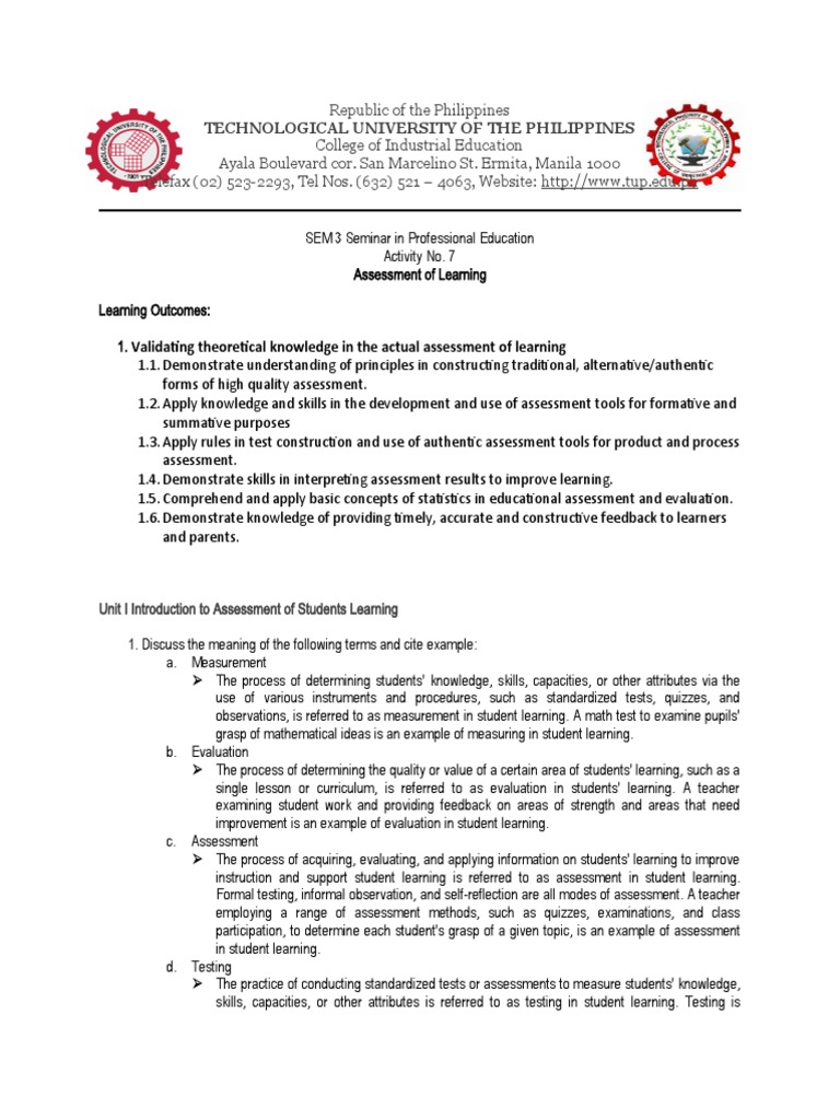 Assessing student learning in the Philippines | PDF | Educational ...