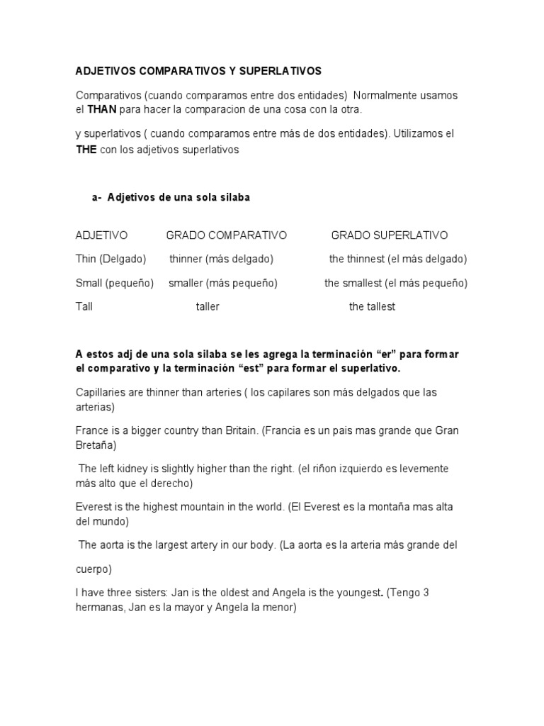 Adjetivos Comparativos y Superlativos | PDF | Adjetivo | Gramática