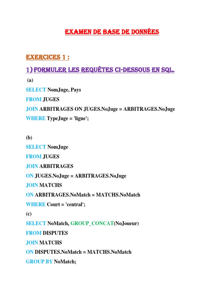 Examen de Base de Données | PDF | Informatique | SQL