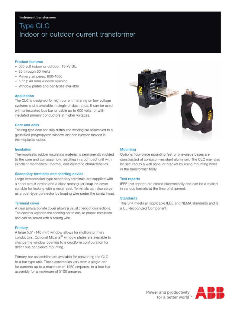 Indoor or Outdoor Current Transformer: Type CLC | PDF | Insulator ...