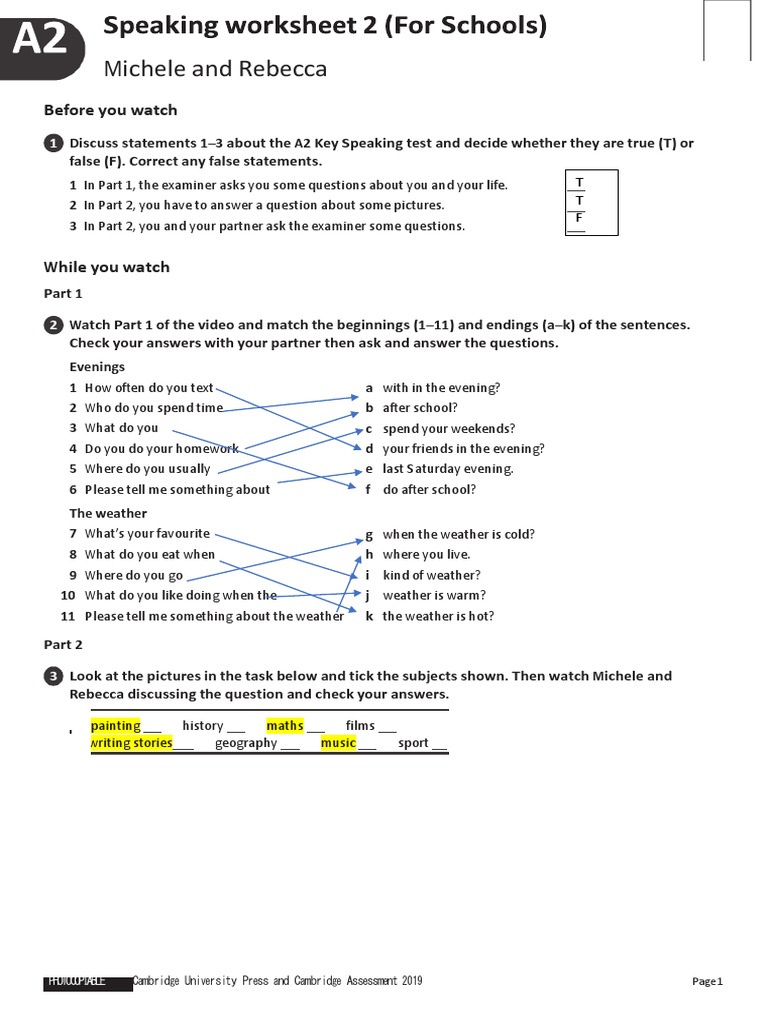 A2 Speaking Worksheet 2 (PDF - Io) Subir | PDF | Question | Linguistics