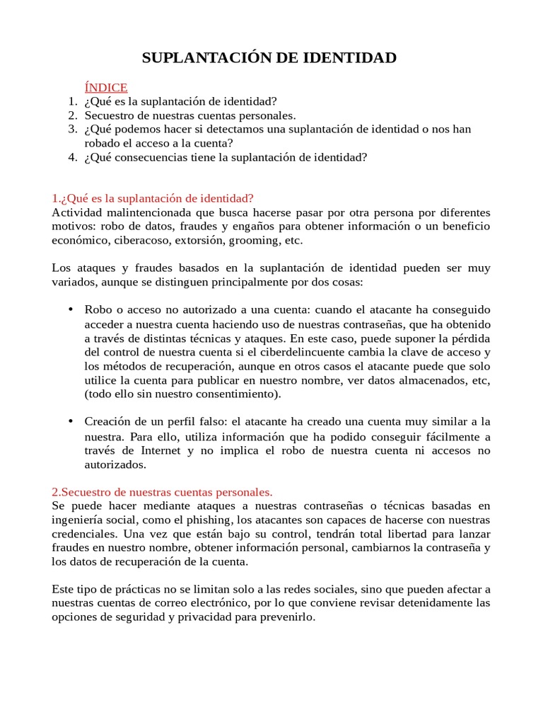 Suplantación de Identidad: Prevención y Consecuencias | PDF ...