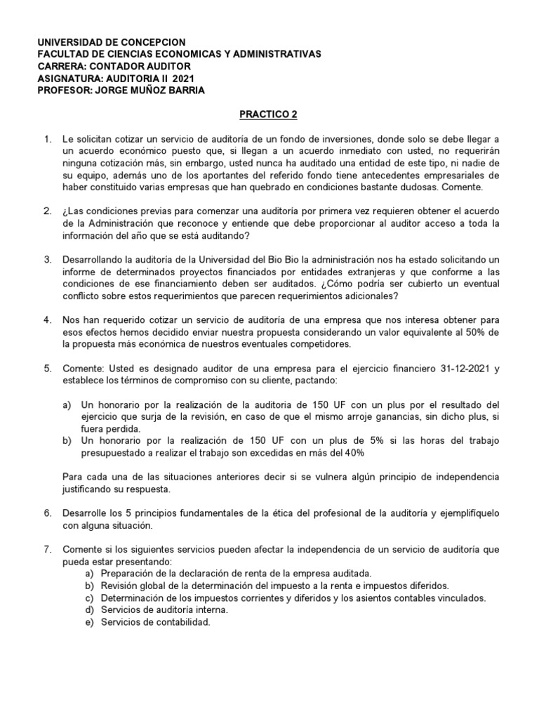 Practico 2 Auditoria 2 Udec | PDF | Auditoría | Contabilidad