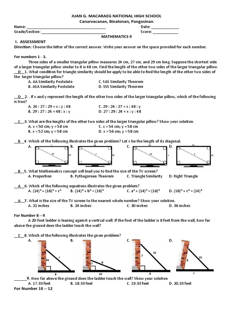 Math 9 Activity Sheet | Download Free PDF | Triangle | Length
