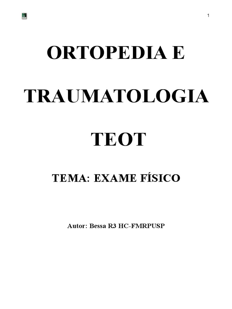 Ortopedia E Traumatologia Teot: Tema: Exame Físico | PDF | Coluna ...