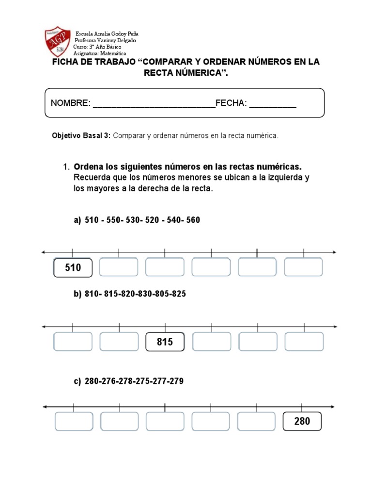 Hojas De Trabajo Para Ordenar Números En Una Línea Numérica