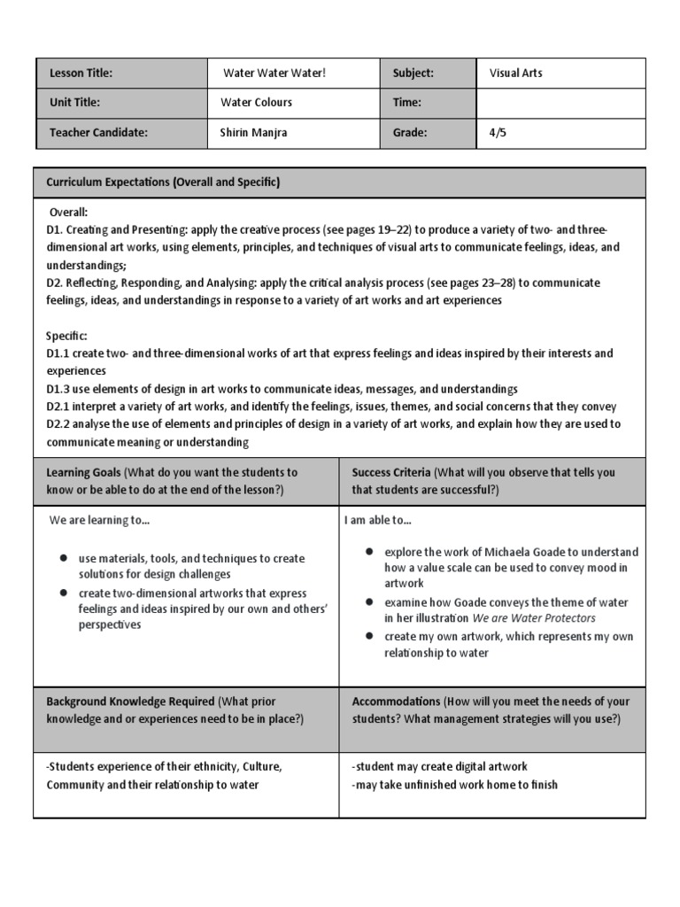 Water-Themed Visual Arts Lesson Plan | PDF | Color