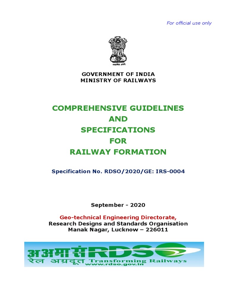 Comprehensive Guidelines AND Specifications FOR Railway Formation | PDF ...