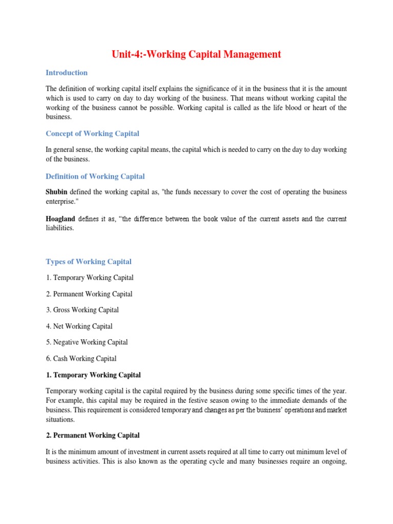 Managing Working Capital: Understanding the Fundamentals, Types ...