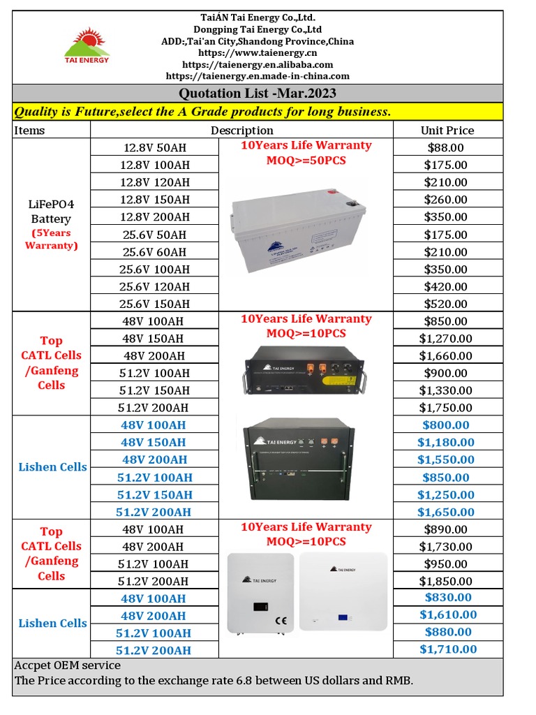 Price List of Lithium Battery-Mar.2023-Tai Energy | PDF | Battery ...