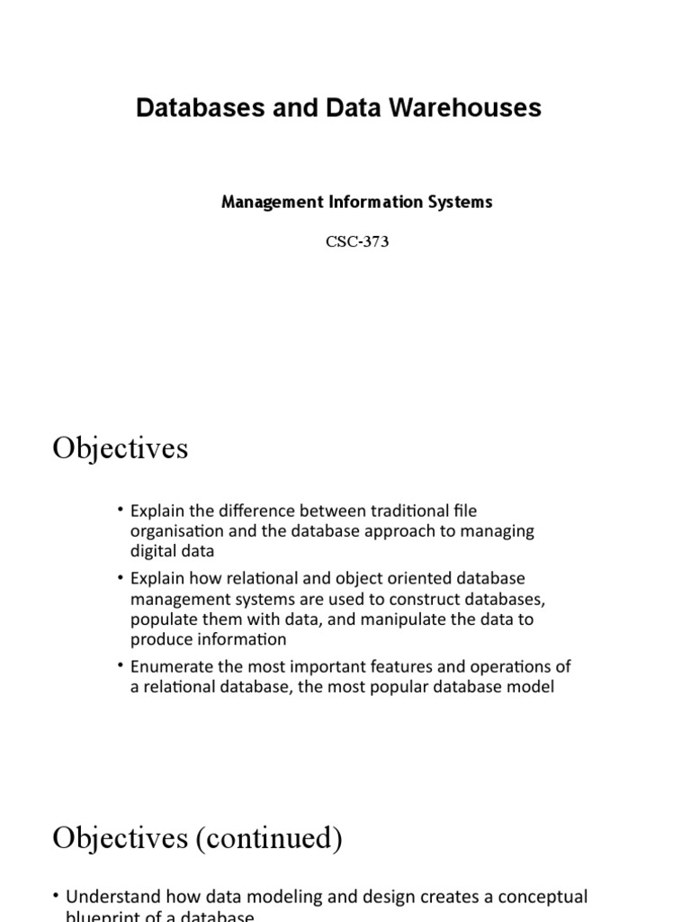 Databases and Data Warehouses: Management Information Systems | PDF | Databases | Relational ...