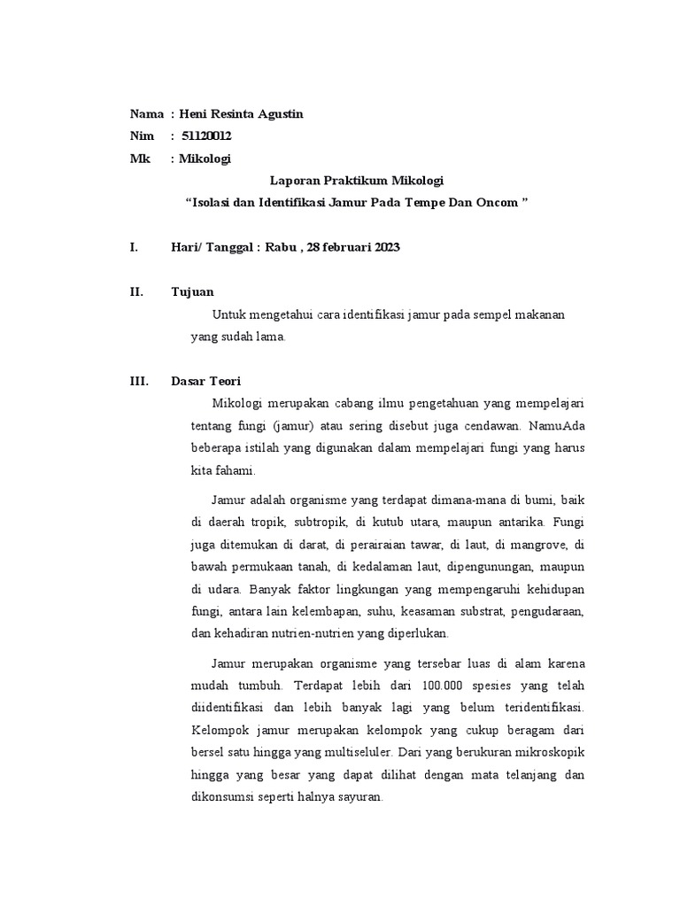 Laporan Jamur Tempe Oncom | PDF