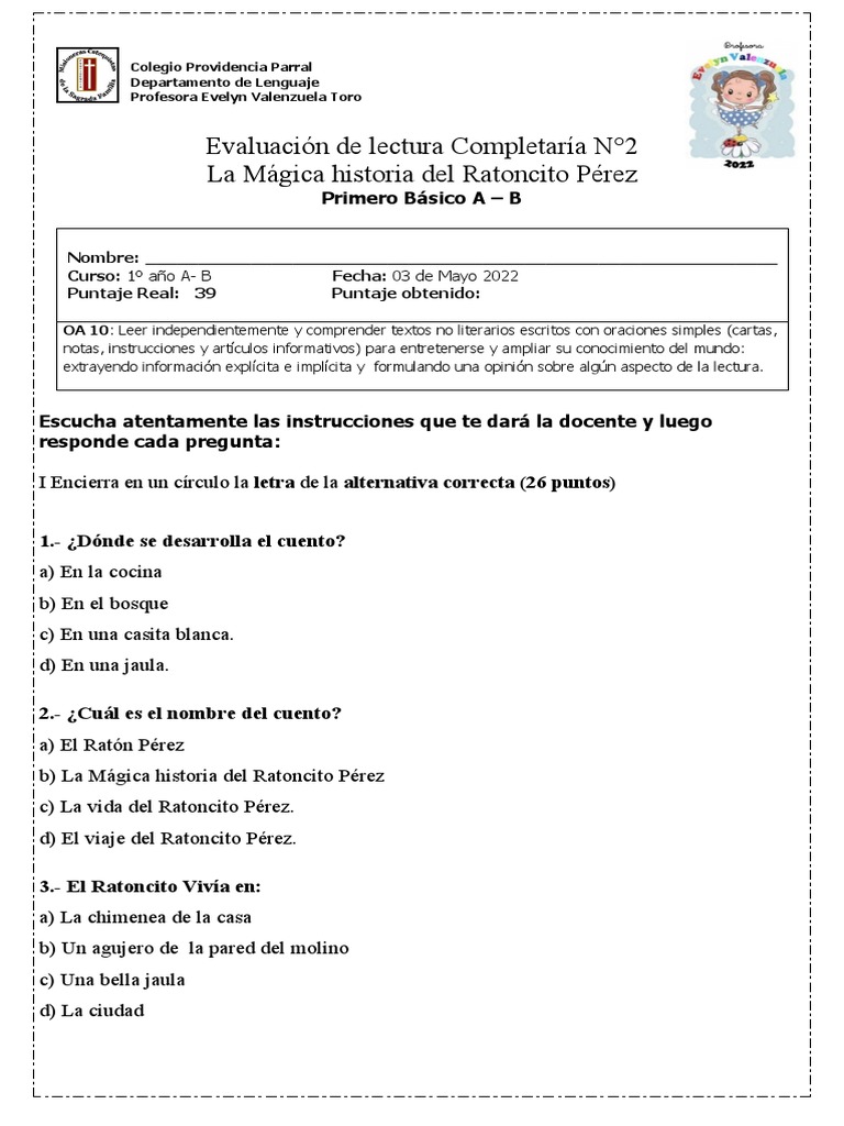 Evaluacion #2 La Magica Historia Del Ratoncito Perez | PDF