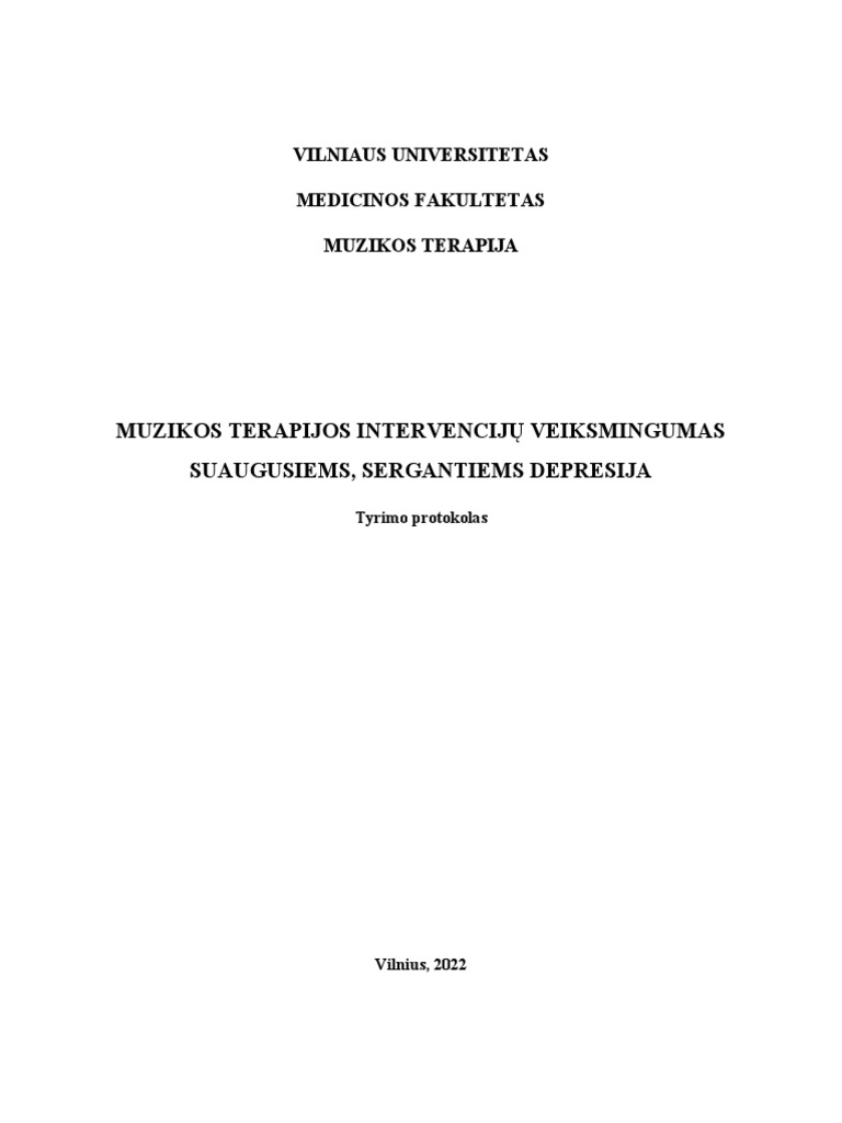Tyrimo Protokolas. Muzikos Terapijos Intervencijų Veiksmingumas ...