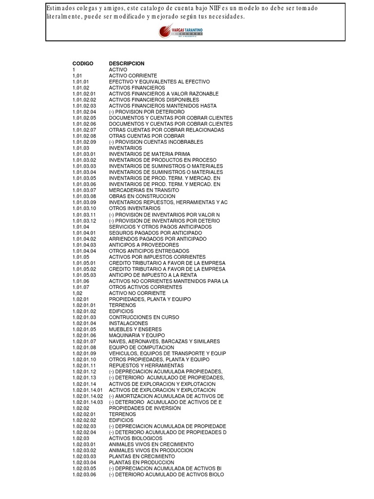 Plan de Cuenta Niif | PDF | Salario | normas internacionales de INFORMACION FINANCIERA