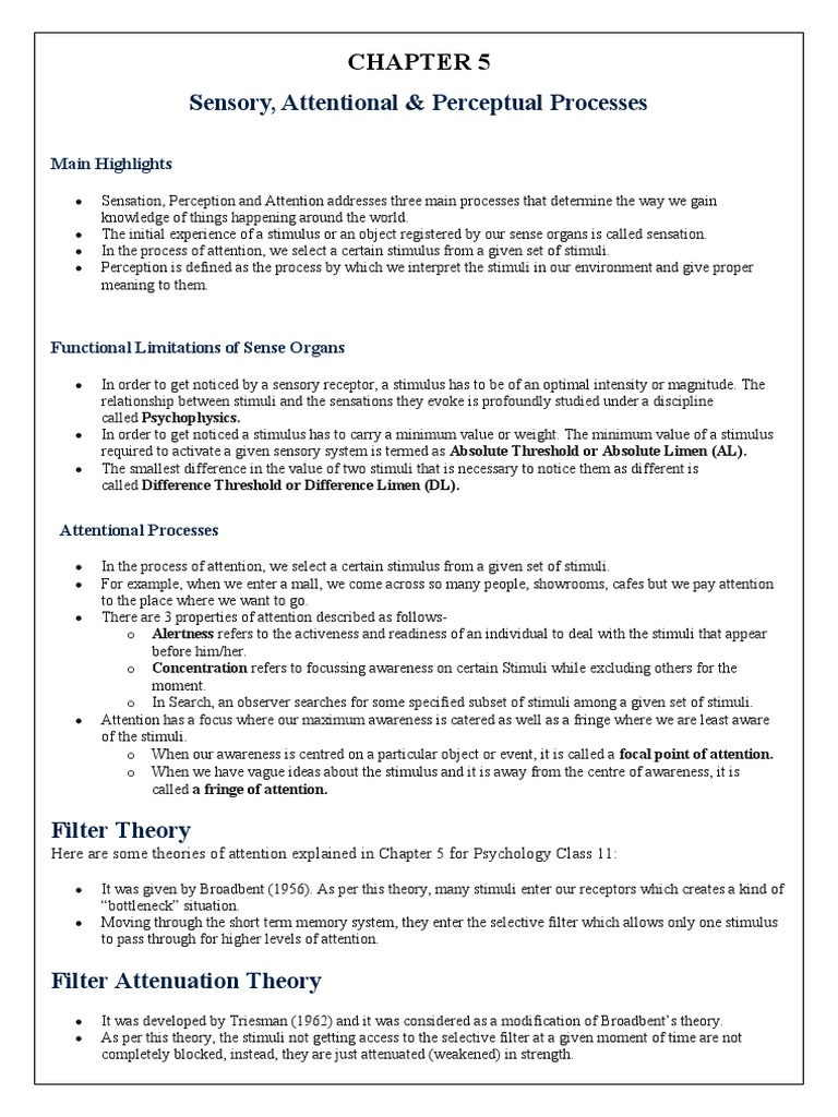 Sensory, Attentional & Perceptual Processes: Main Highlights | PDF ...