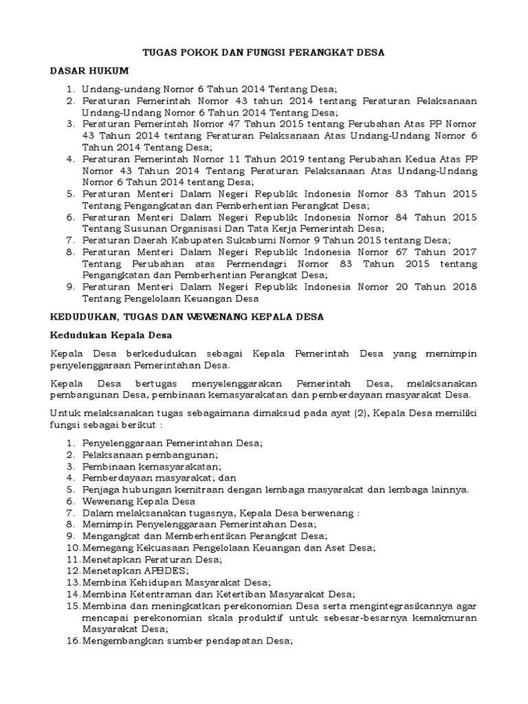 Tugas Pokok Dan Fungsi Perangkat Desa | PDF Tugas Pokok Dan Fungsi Perangkat Desa | PDF