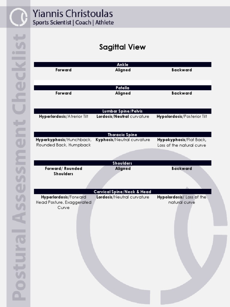Posture Assessment Checklist | PDF | Pelvis | Vertebral Column